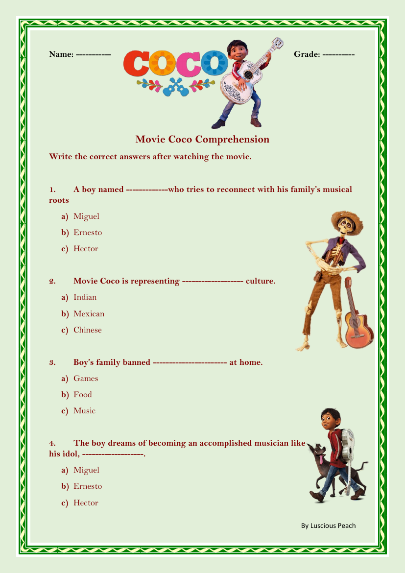 Printable Coco Movie Worksheets Free Printable Worksheets