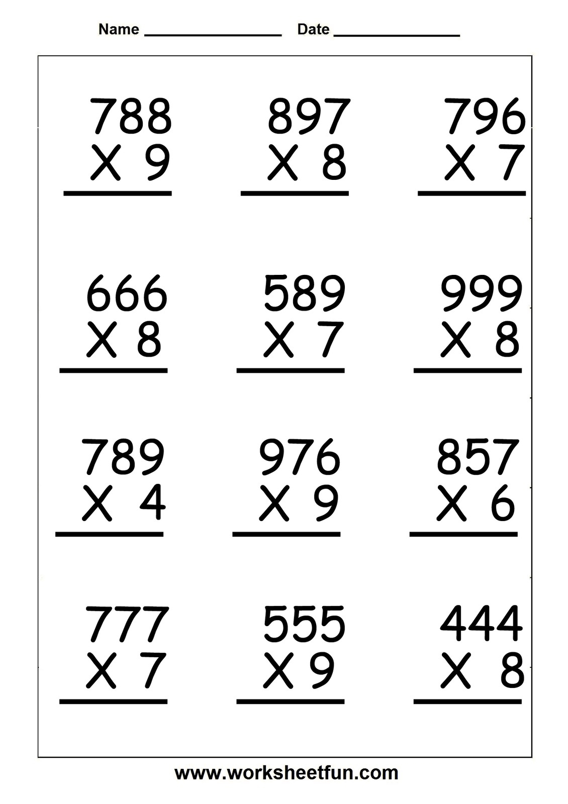 Fifth Grade Multiplication Practice Printable Worksheets
