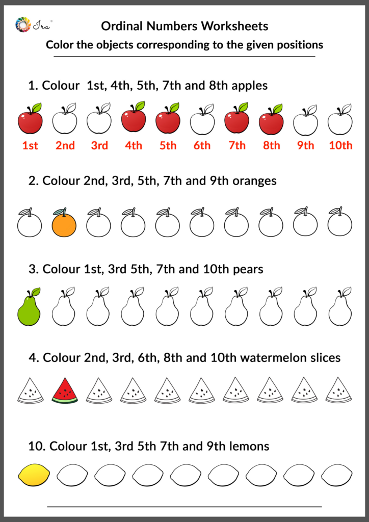 Ordinal Number Worksheet Color The Objects Corresponding To Their ...