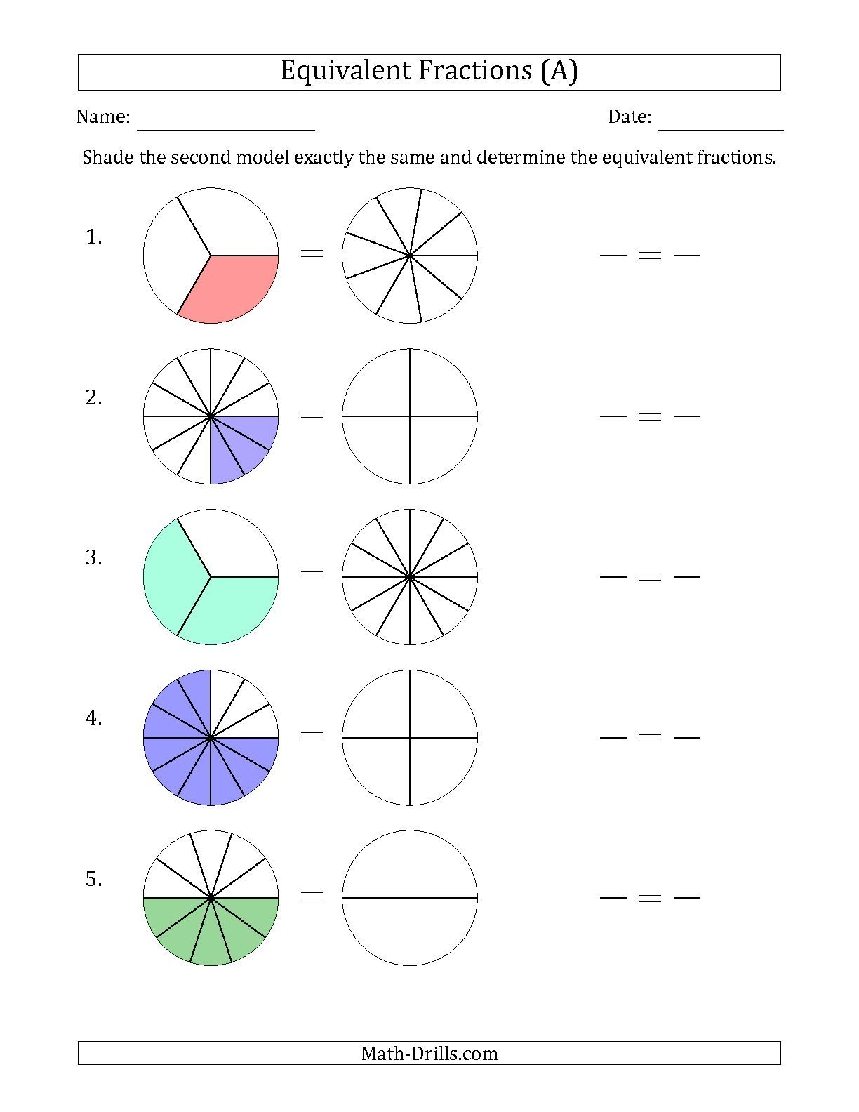 The Equivalent Fractions Models A Math Worksheet From The Fractions The Equivalent Fractions Models A Math Worksheet From The Fractions